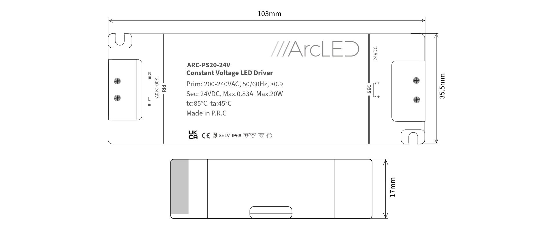 Arc LED 20W 24V Constant Voltage LED Driver | ArcLED